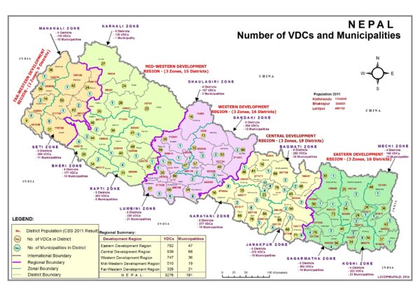 Map of Nepal displaying updated no. of VDCs and all Municipalities ...
