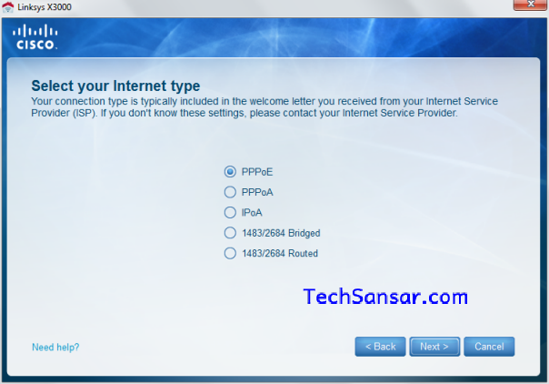 Select your Internet Type - PPPoE Connection • TechSansar.com
