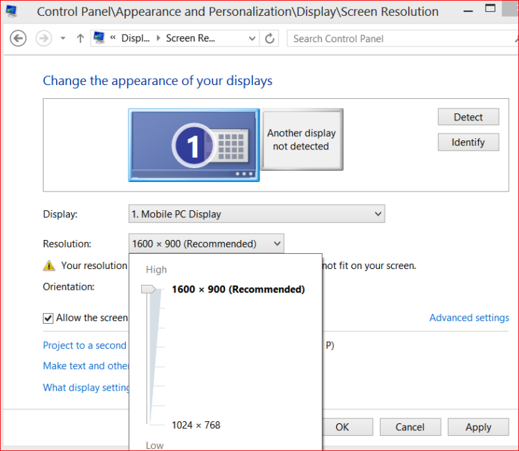 Changing appearance display screen pixel resolutions in Windows 8 ...